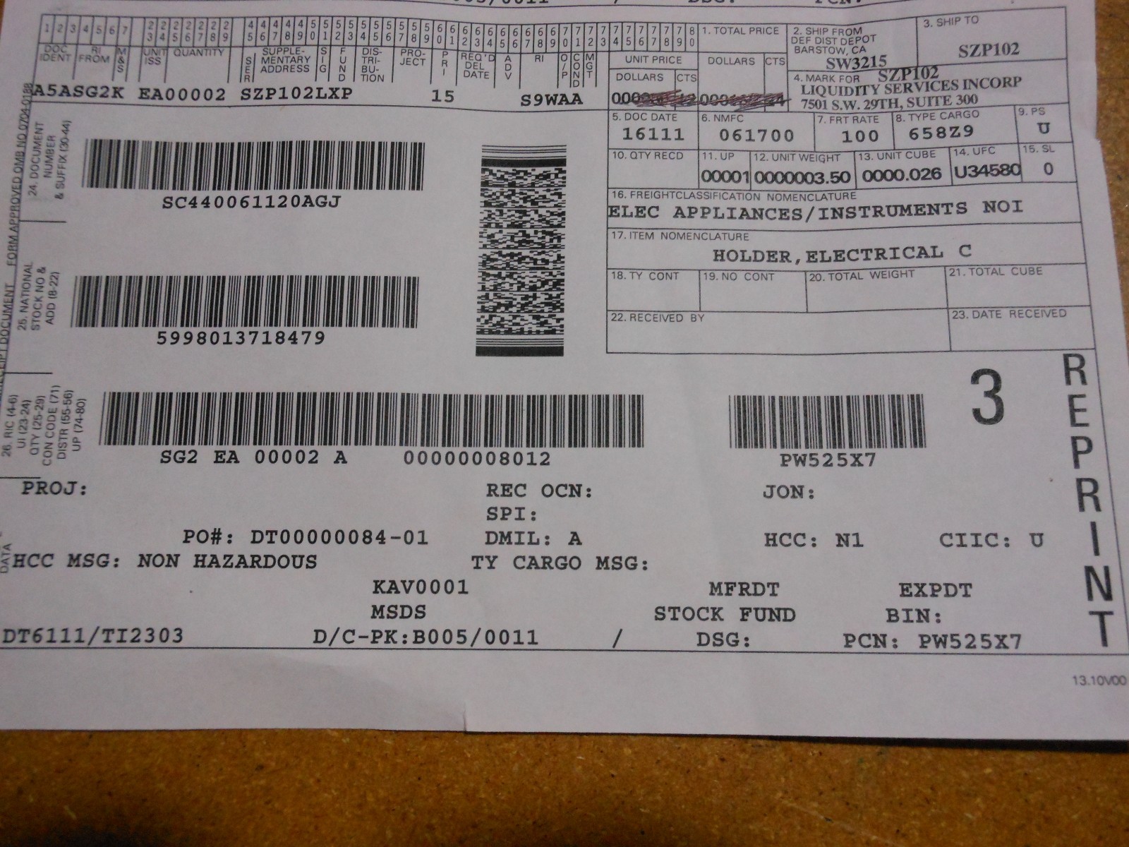 RAYTHEON SEMI CAGE ( HOLDER ) # 5855000 REV C NSN: 5998-01-371-8479 ...