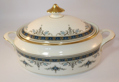 Minton Grasmere Blue & Gold Trim Oval Lidded Serving Dish Tureen c1980 ...