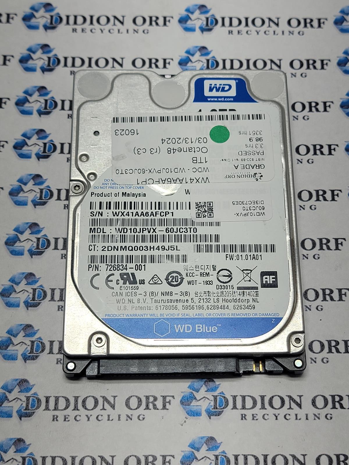 WDC 1TB 2.5" SATA HDD 5400 RPM "GRADE A" WD10JPVX-60JC3T0 SKU 6899 | eBay
