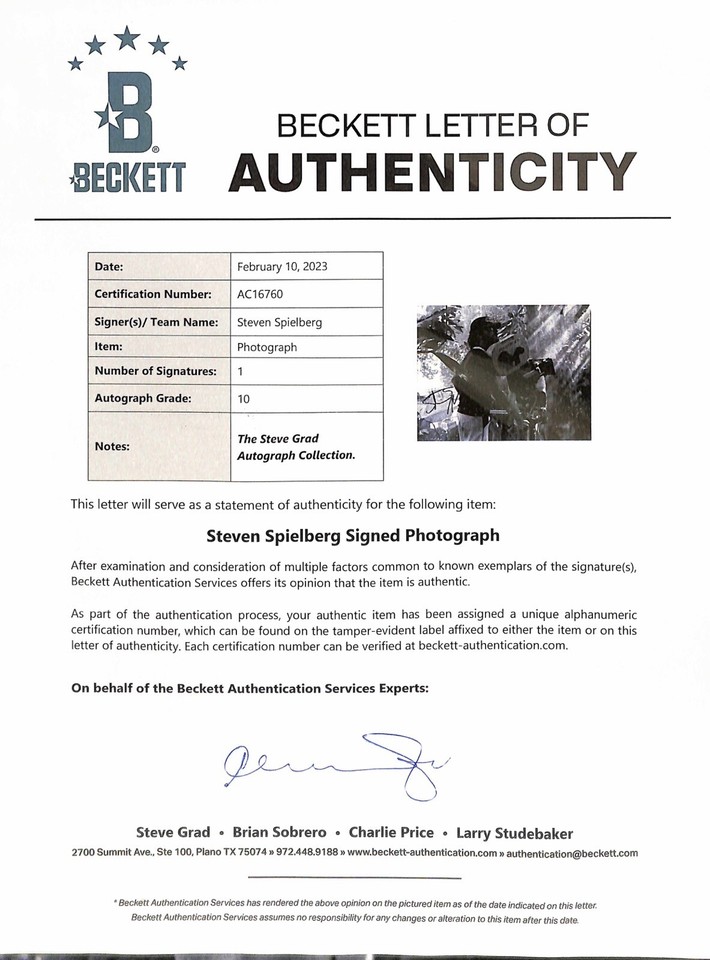 Steven Speilberg Indiana Jones Signed 11x14 Photograph Auto Grade 10 ...