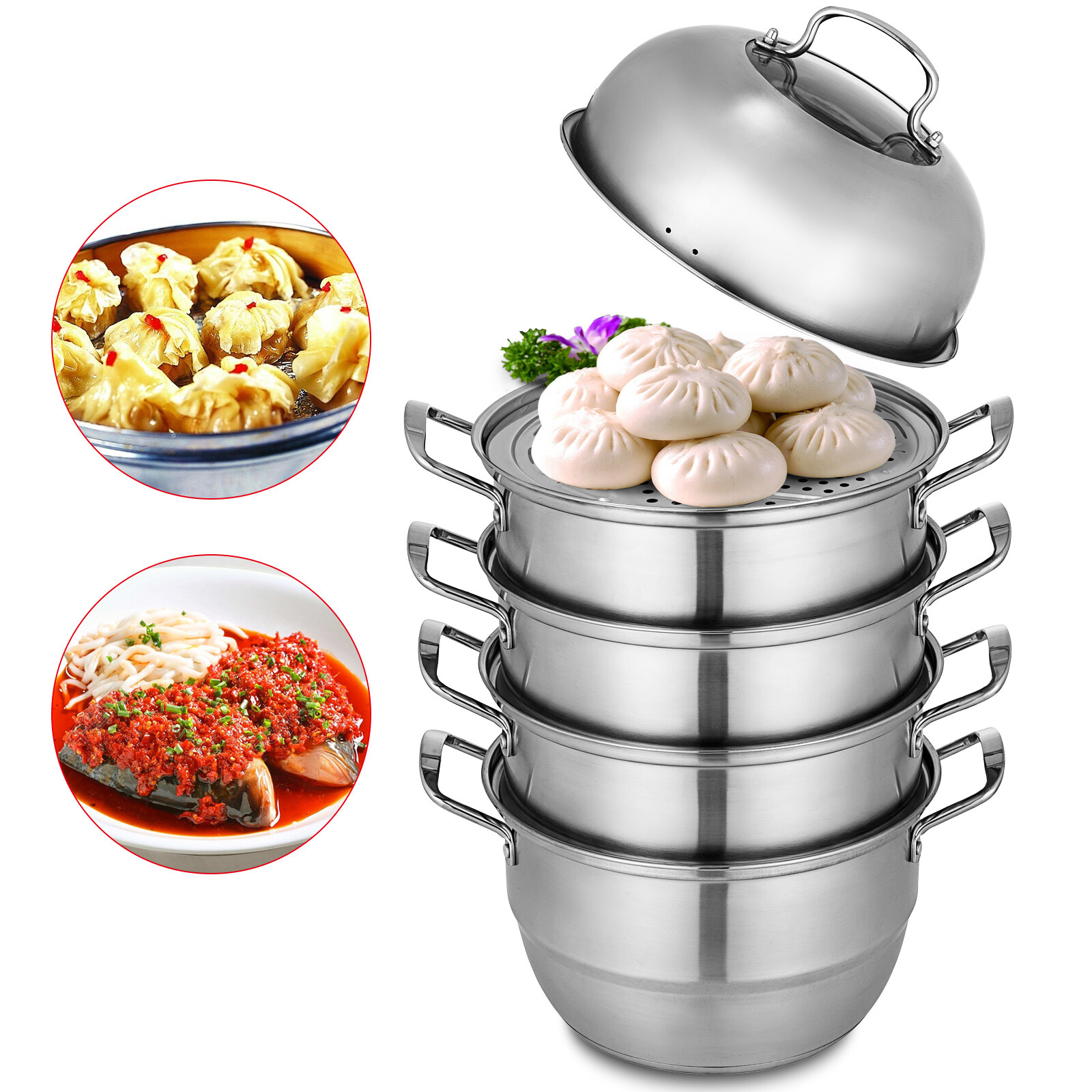 5 Layer Food Dumpling Steamer 28/30cm Soup Drawers Scraper Kitchen ...