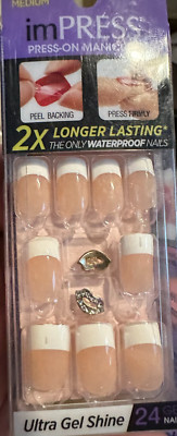 Impress Gel Manicure Press on Nails Medium Soft square french tip lips ...