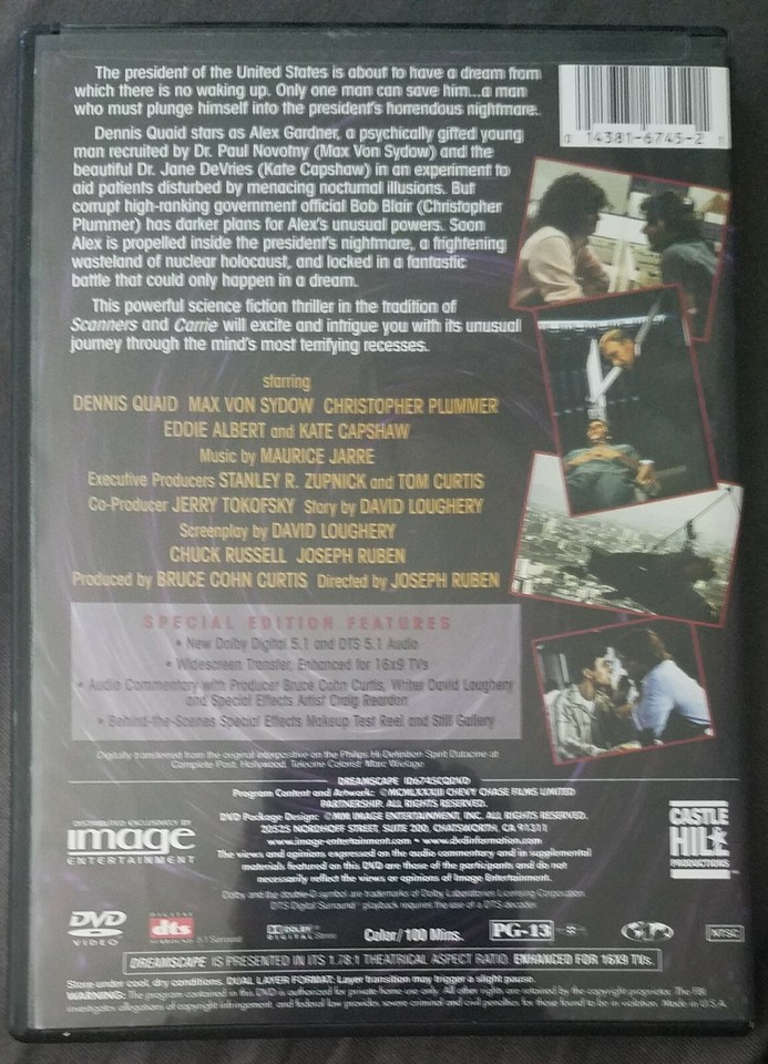 Dreamscape (DVD, 2005) Dennis Quaid Max Von Sydow Widescreen Special ...
