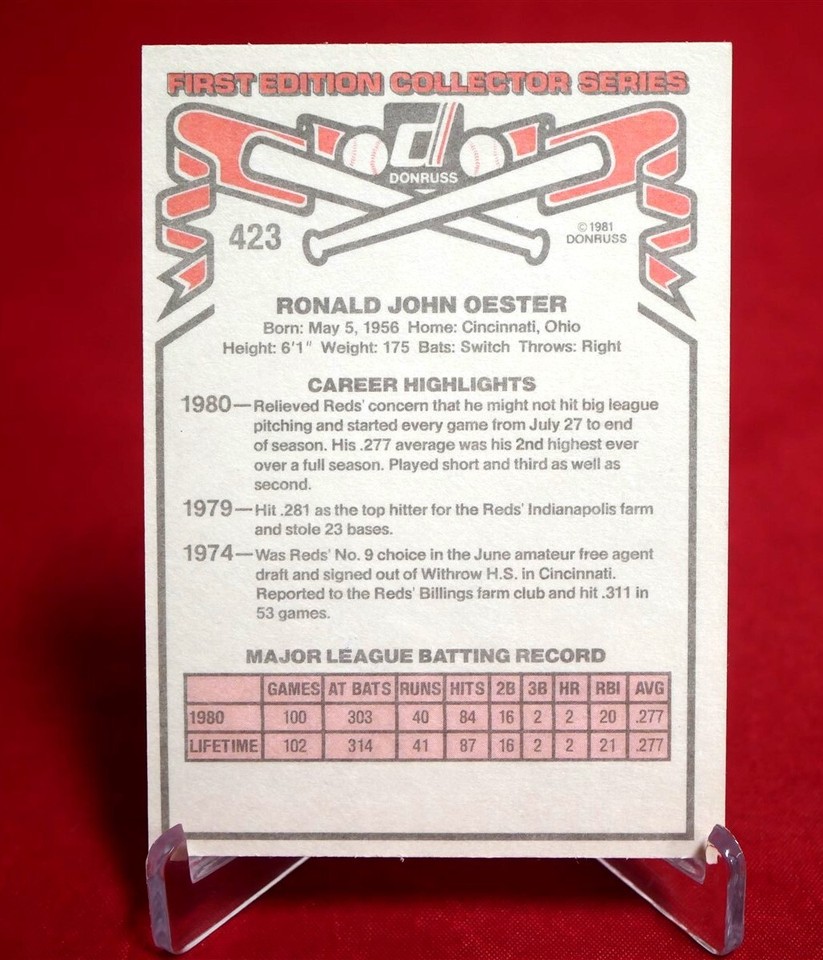 Ron Oester On Card Auto Autographed 1981 DONRUSS Baseball Card #423 | eBay