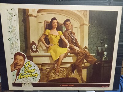 Lobby Card 1945 ON STAGE EVERYBODY Peggy Ryan Johnny Coy on fireplace ...