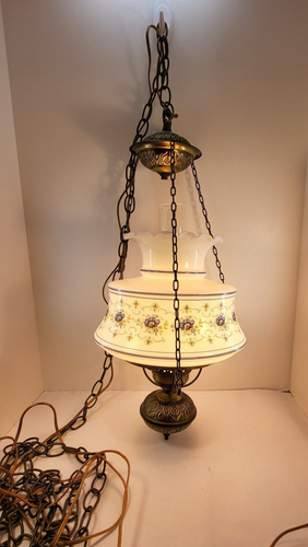 Beautiful Vintage Hanging Swag Hurricane Lamp Light Ceiling Works | eBay