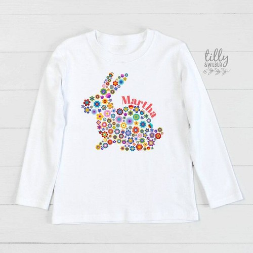 Floral Bunny Easter T-Shirt For Girls, Personalised Girls Easter T ...