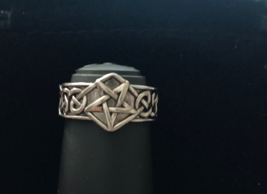 Unisex Wiccan Rings Handmade Silver Pentacle Pendant, Solid Silver