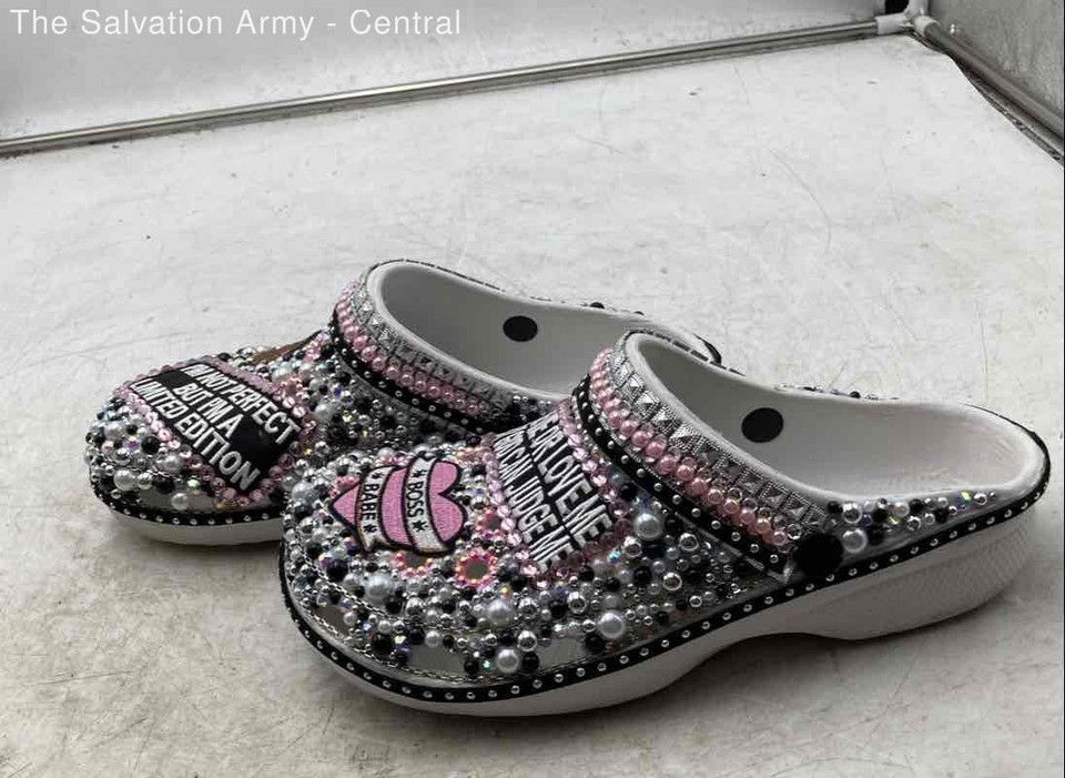 Custom Crocs Womens Gray Closed Toe Slip On Beaded Clog Shoes Size 10 ...