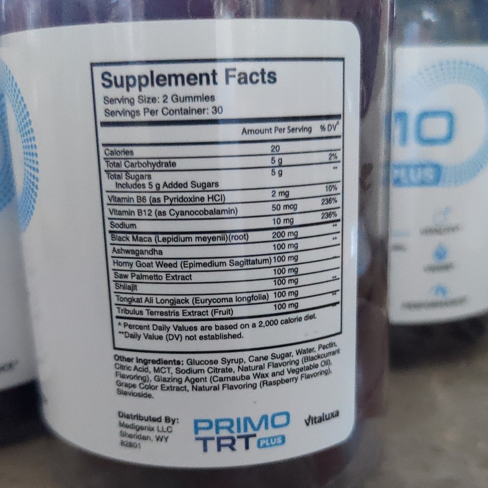 (5 Pack) Vitaluxa Primo TRT Plus Male Health Gummies Supplement 60ct ...