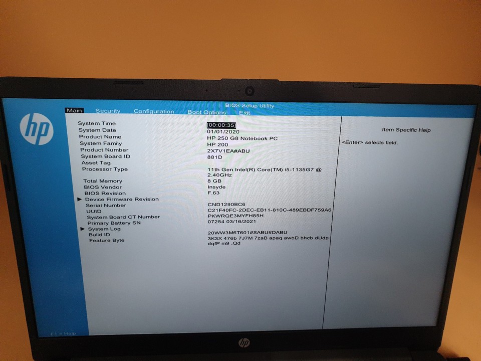 HP 250 G8 15.6" INTEL CORE i5-1135G7 2.4GHZ BIOS BOOT LAPTOP ,SL23 ...