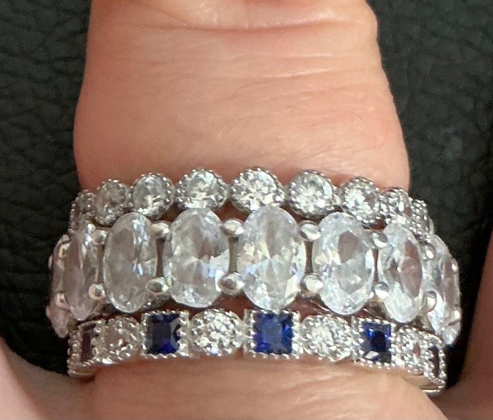 QVC Diamonique Set of 3 Stackable Ring Sterling Silver Eternity Band ...