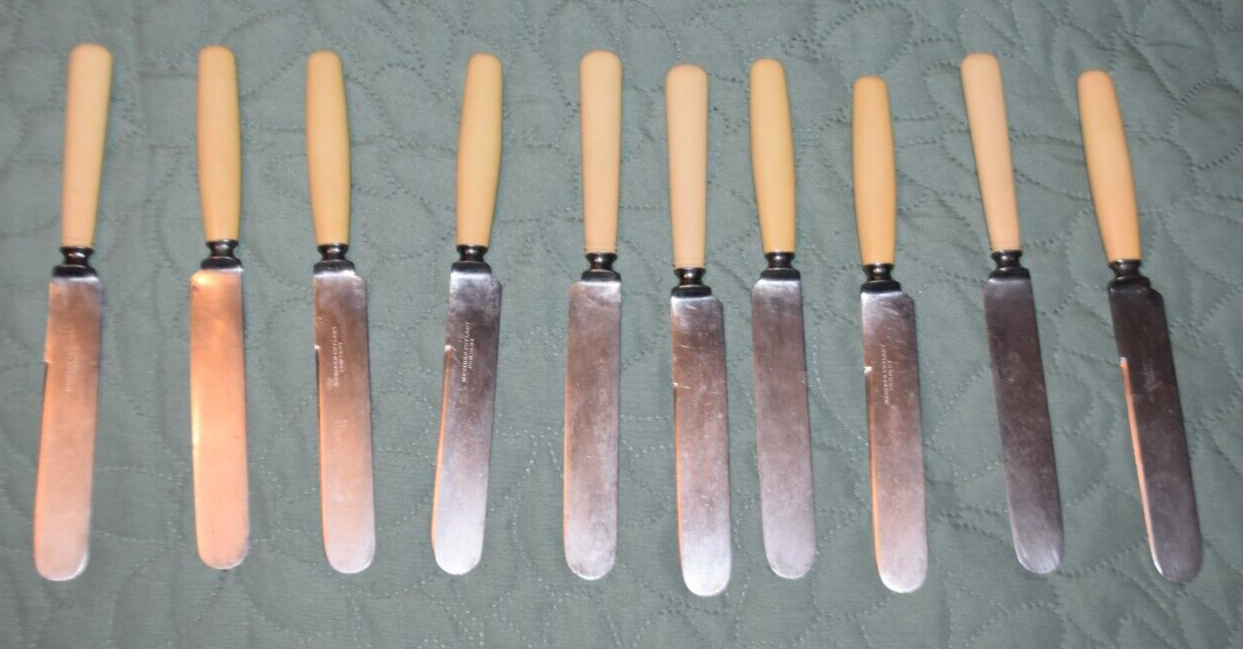 Set Of 10 Meriden Cutlery Co Bakelite Handled Knives Knifes w/ Cloth ...