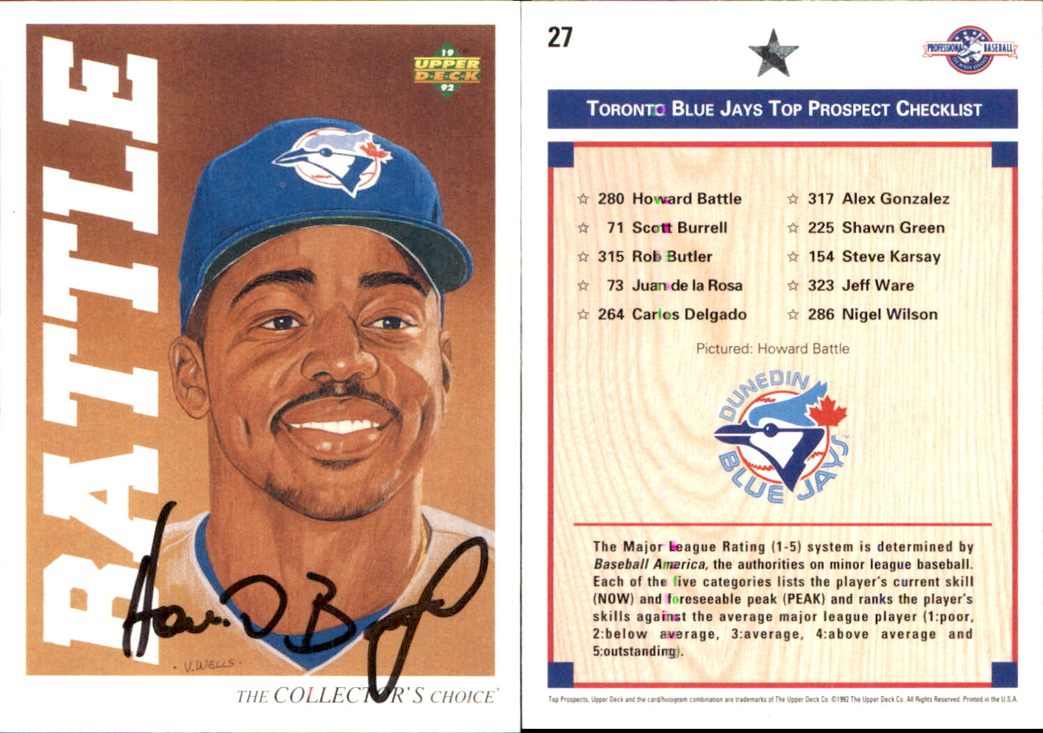 Howard Battle Signed 1992 UD Minors #27 Card Dunedin Blue Jays Auto AU ...