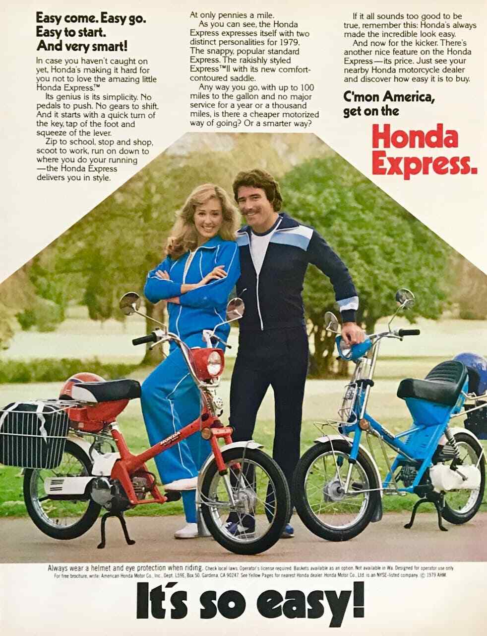 1979 Honda Express Mopeds PRINT AD Easy Come Easy Go Easy to Start Very ...