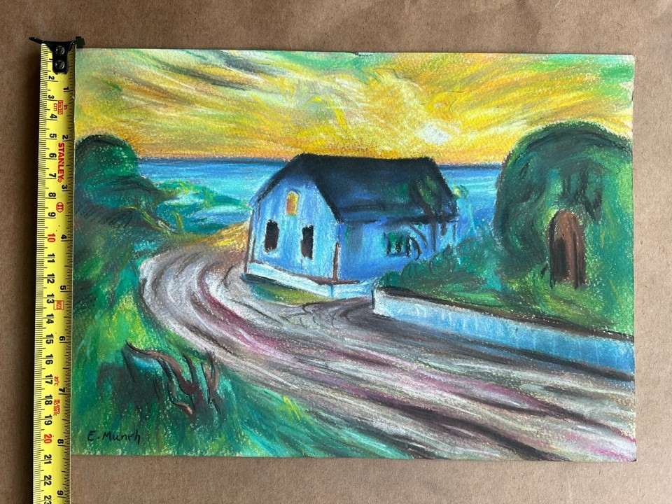Edvard Munch Drawing on old paper (Handmade) signed and stamped vintage ...