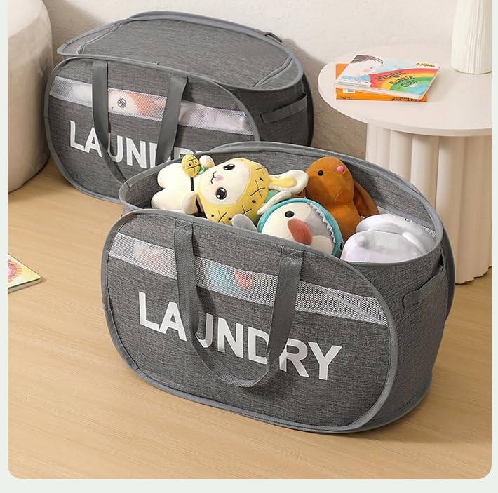 Tear Proof Pop Up Laundry Hamper with Lid, Collapsible Laundry Baskets ...