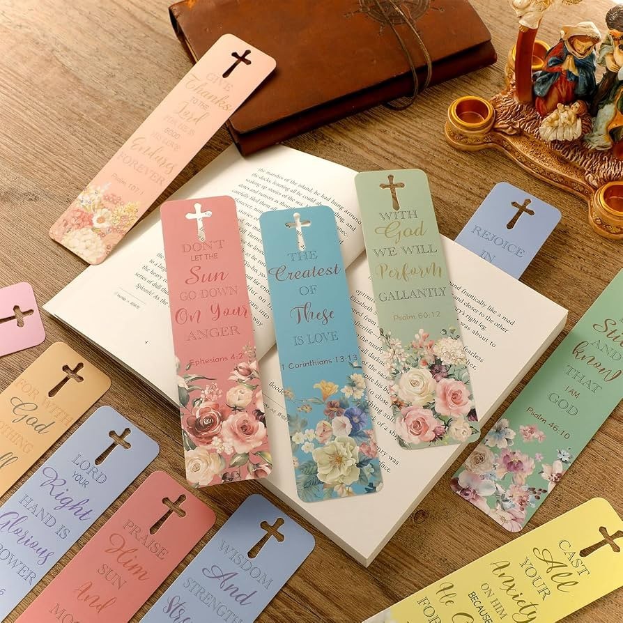 Bible Verse Bookmark with Hollow Cross Christian Bookmark, 30 Floral ...
