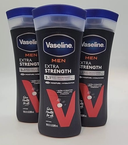 3x Vaseline Men Extra Strength Moisture Body & Face Lotion Non-Greasy ...
