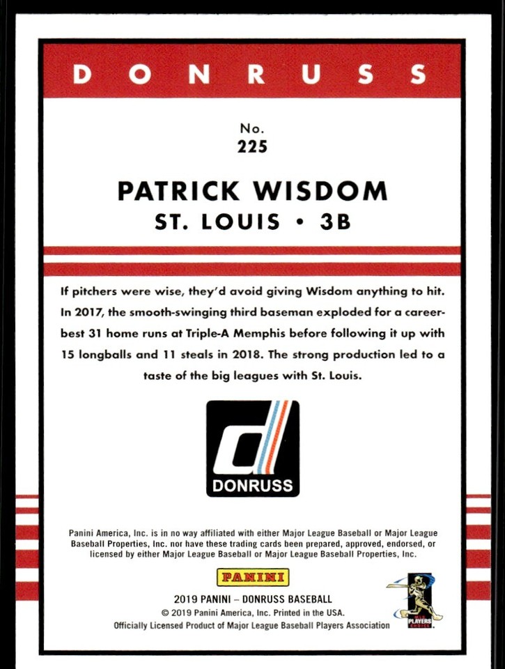 2019 Donruss Patrick Wisdom Rookie St. Louis Cardinals #225 | eBay