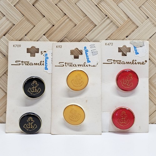 Vintage Nautical Button Anchor Set of 6 Made in Italy Red Blue Yellow ...