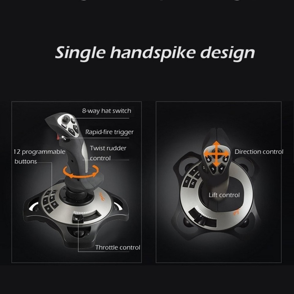 USB Flight Simulator Joystick with Vibration & Throttle for Windows PC ...