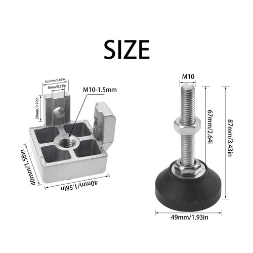 4 Sets 4040 Series Aluminum Profile Adjustable Feet for T Slot 8mm ...