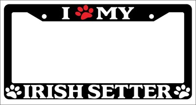 Black License Plate Frame I Heart My Irish Setter (Paw) Auto Accessory ...