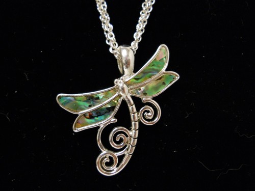 Periwinkle 18" Silver Tone Dragon Fly Shell Inlay Three Strand Necklace ...
