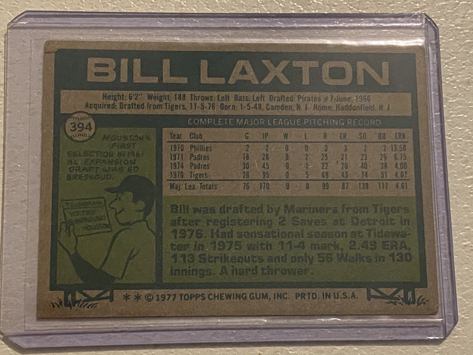 1977 Topps Baseball - #394 Bill Laxton (RC) Seattle Mariners | eBay