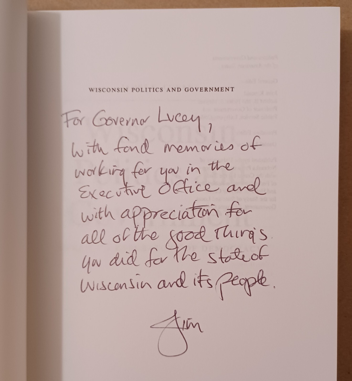 Wisconsin Politics and Government by James Conant, inscribed for ...