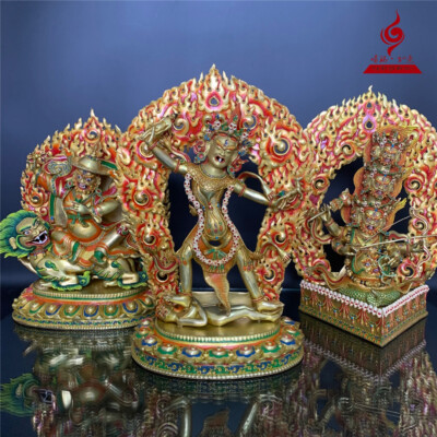 14'' Tibet Nepal Nyingma 3 Protector Ekajati Rahula Buddha Bronze ...