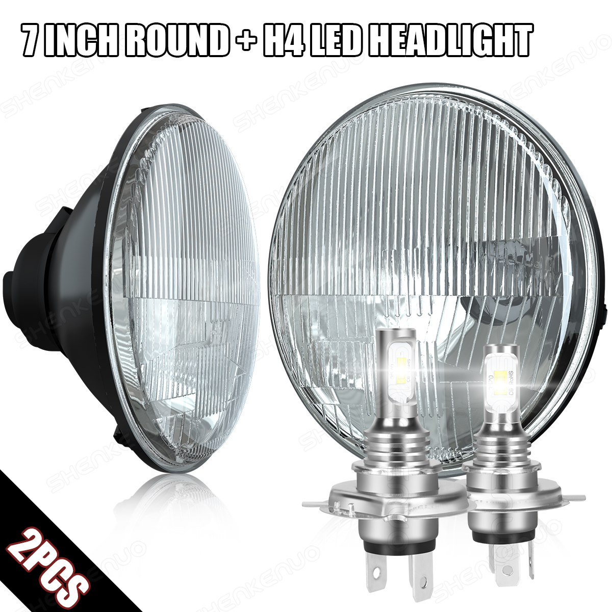 2X 7" inch Round LED Hi/Lo Beam Headlights Chrome for Ford F100 F150 ...