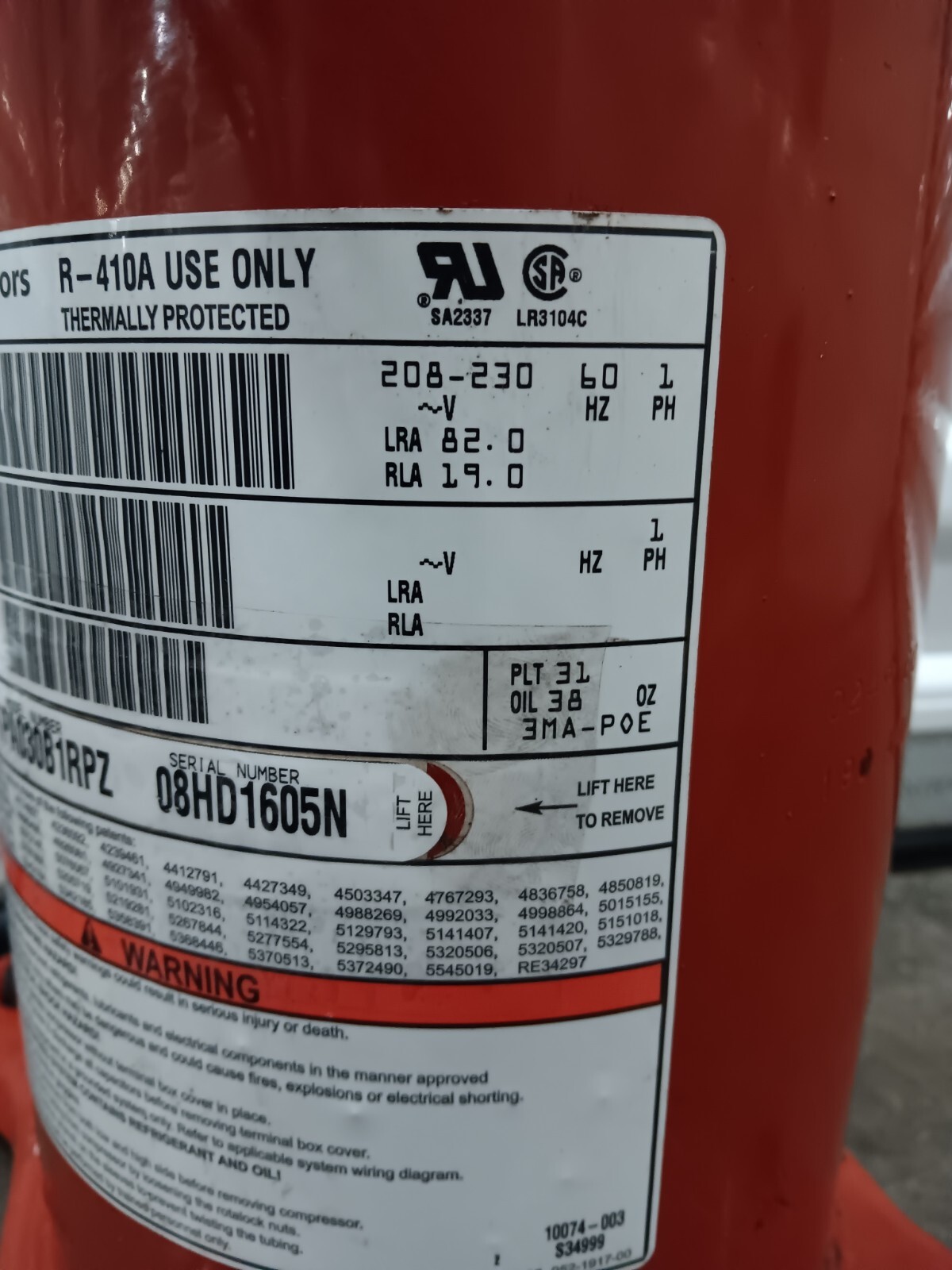 Trane 2.5 Ton R22 Central AC 2-stage Scroll Compressor TPA030B1RPZ ...