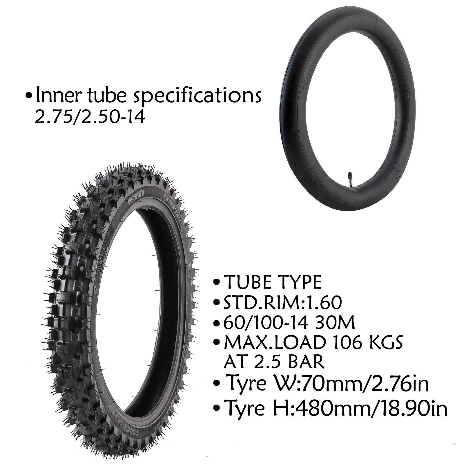 60/100-14" Front + 80/100-12" Rear Tyre & Tube Pit Dirt Bike CRF70 ...