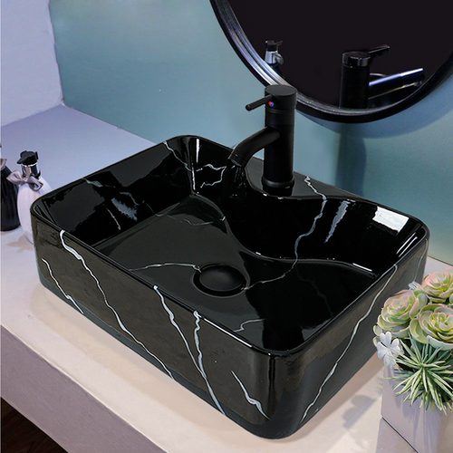 ELECWISH Bathroom Ceramic Vessel Sink Vanity Basin Bowl Black Faucet ...