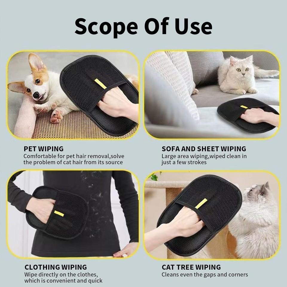 Yomi Pet Hair Remover Gloves 2 Pack Reusable Electrostatic Cat & Dog ...
