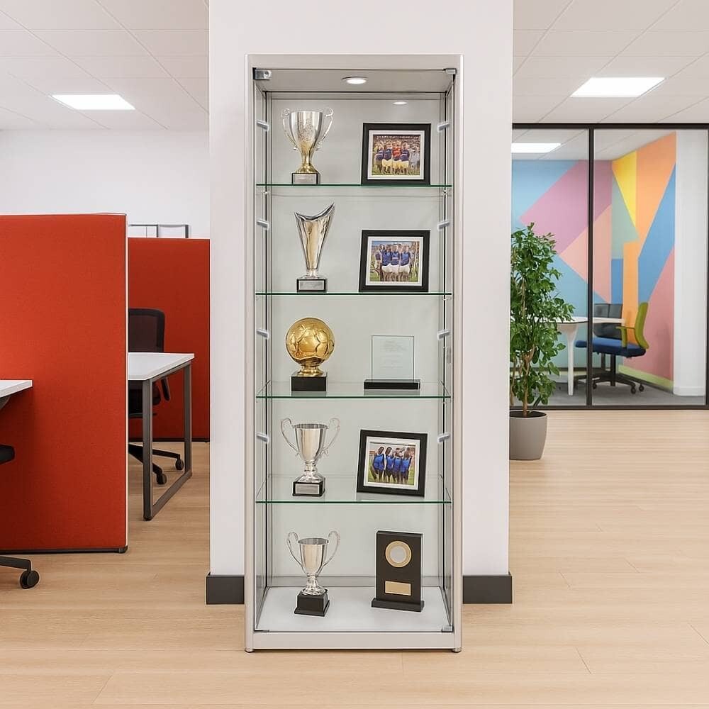 4 Tier Tempered Glass 4-Tier Glass Display Cabinet With LED Lights ...