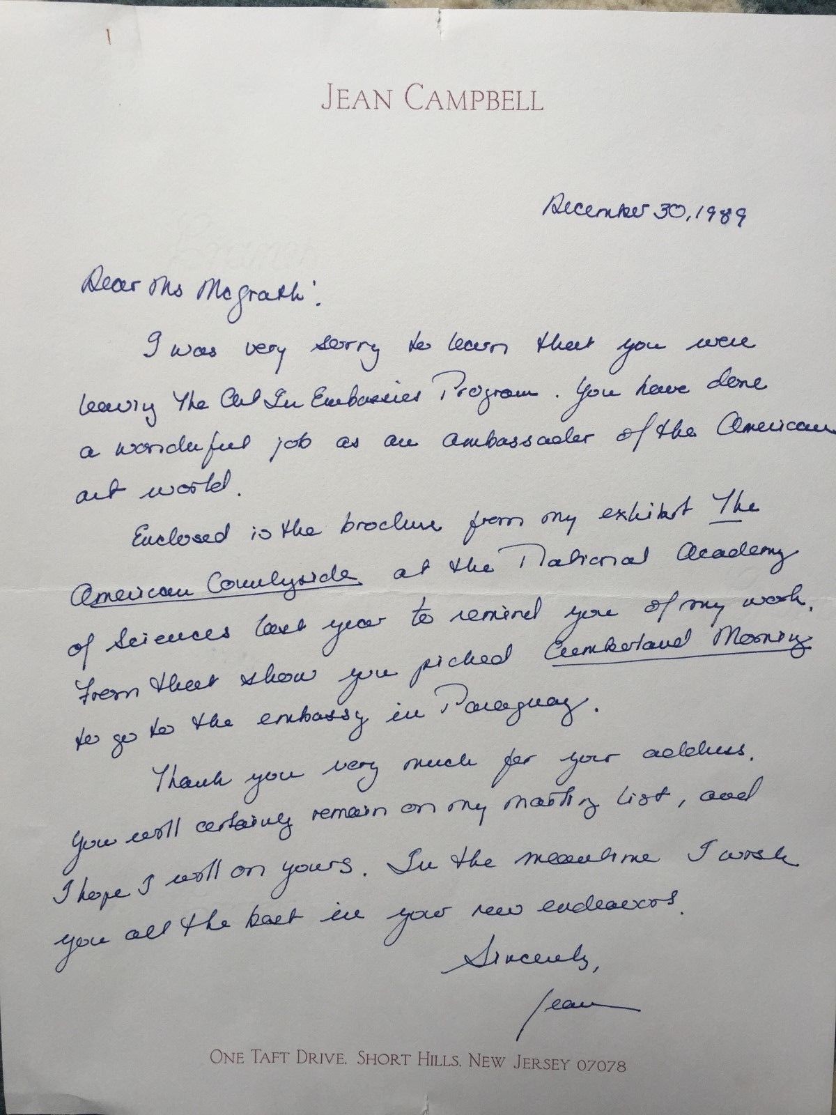 Jean Campbell(artist) ORIGINAL personal HANDWRITTEN letter-1989 | eBay