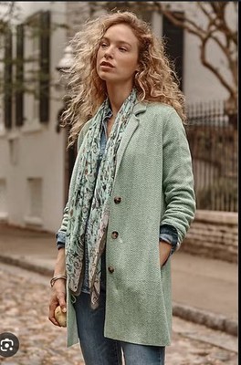 J. Jill Knit Blazer M Womens Herringbone Button Front Long Jacket Green ...