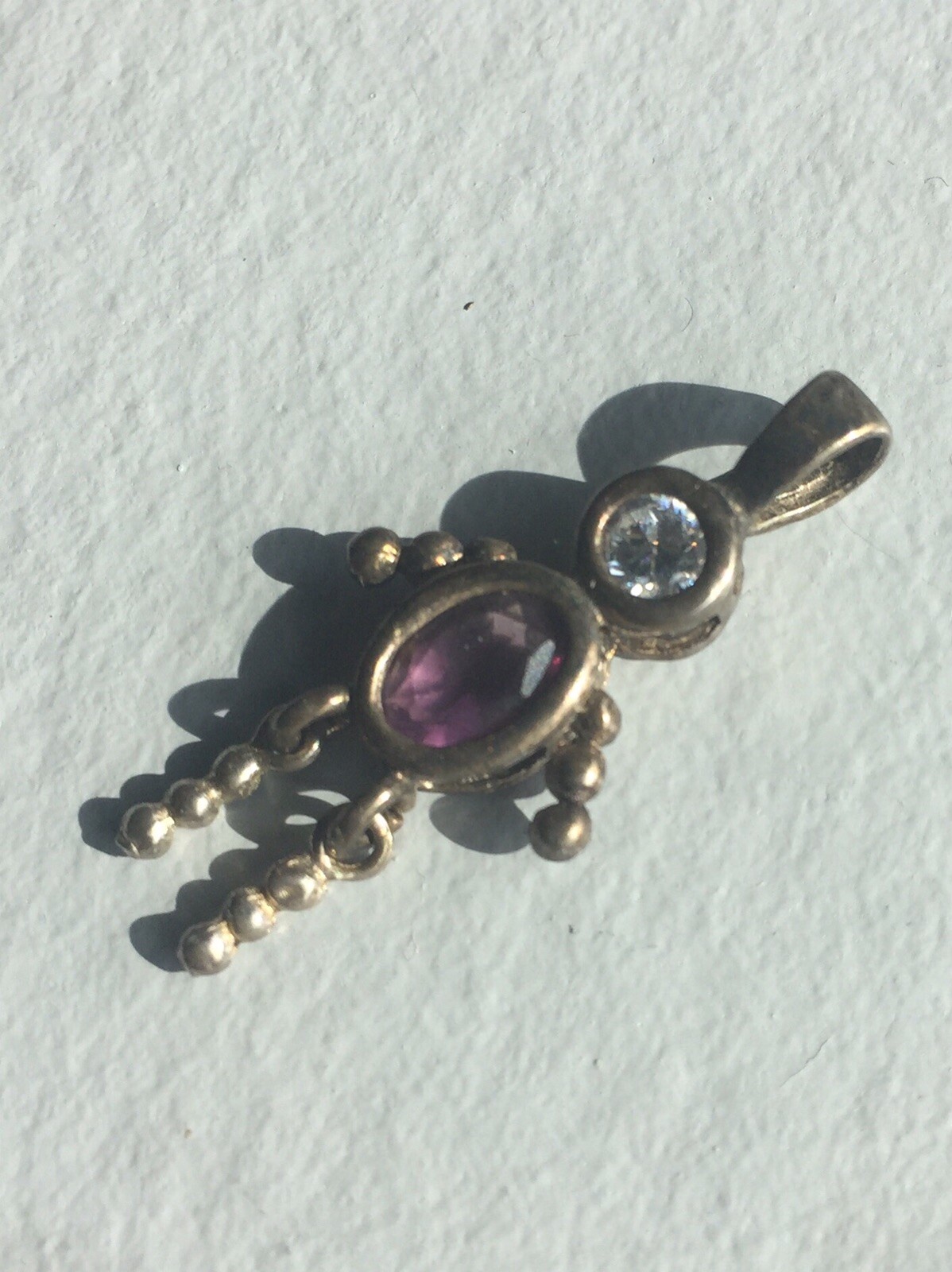 Rare Vintage Sterling Silver Retro Stick Figure Purple Crystal Pendant ...