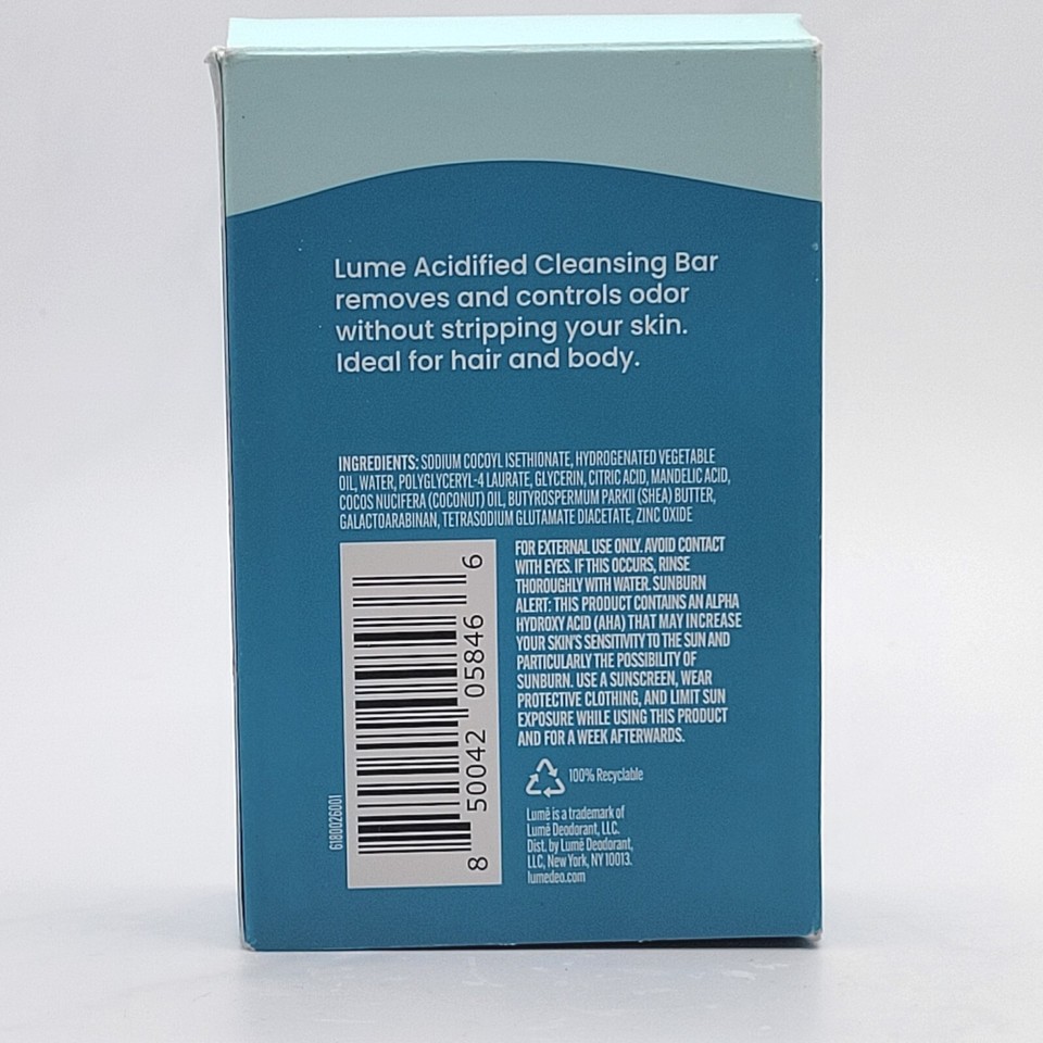 Lume UNSCENTED Acidified Cleansing Bar Soap 5 oz pH Optimized to ...
