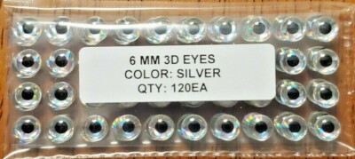 120pcs, Holographic Silver 3d adhesive fish eyes 6mm (1/4"), Fly Tying ...