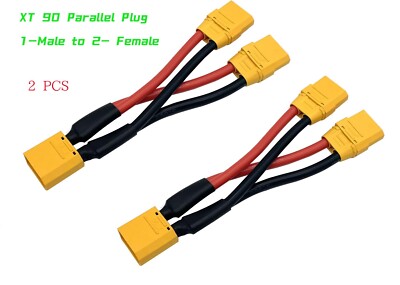 2 PCS AMASS XT90 Parallel Connector Plug 1-Male to 2-Female Adapter Y ...