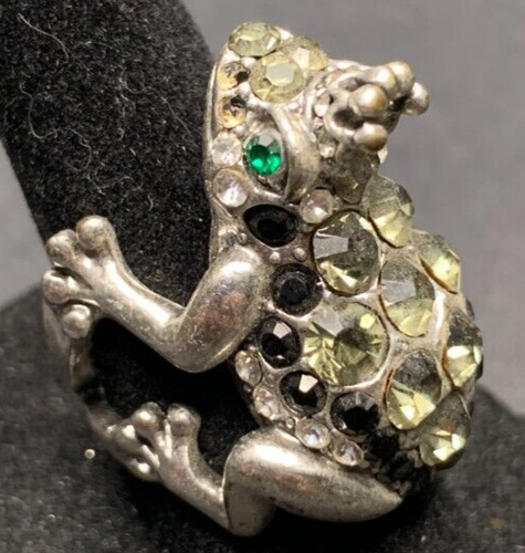 Vintage Antique Silver Tone Rhinestone Frog/Toad Prince Ring - Size 6 ...