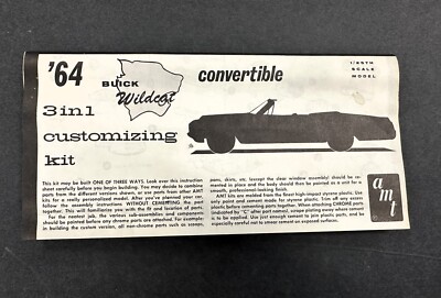 1964 AMT Buick Wildcat CV original model car instruction sheet | eBay