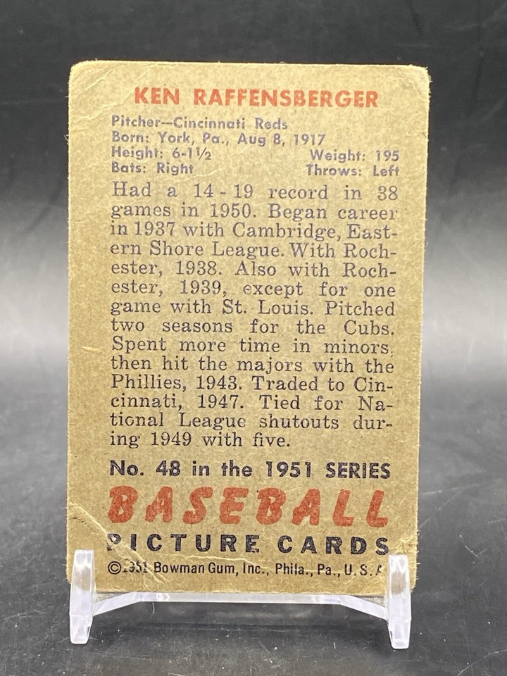 1951 Bowman #48 Ken Raffensberger Cincinnati Reds VTG Baseball Card | eBay