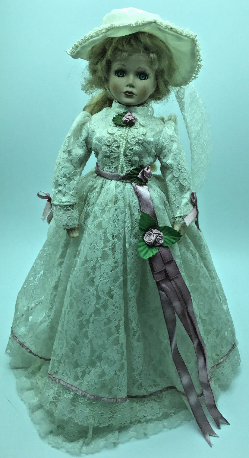 GSO 18003 blue eyed porcelain bride doll Southern style dress bridal ...