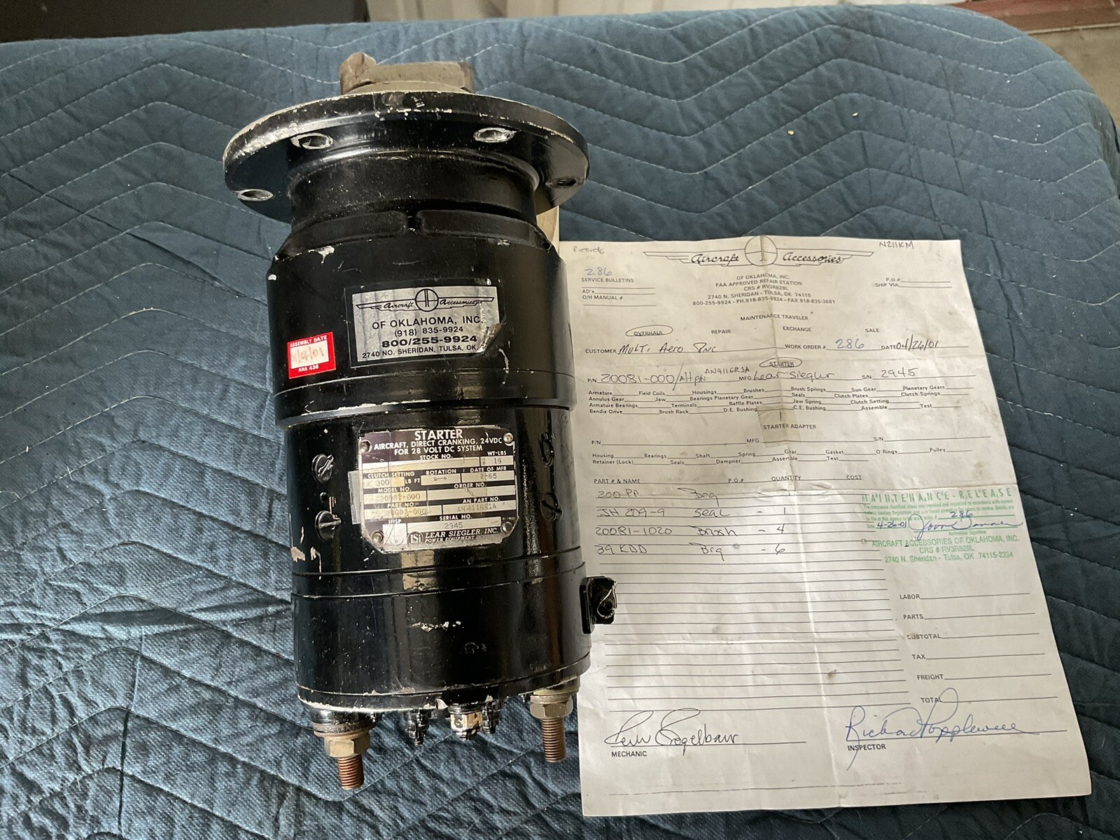 Overhauled Lear Siegler LSI Starter PN 20081-000 AN Part NO. AN4116R1A ...