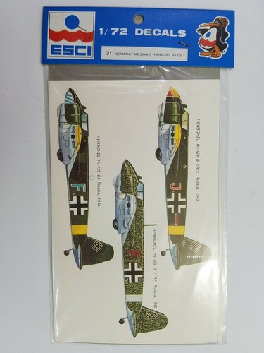 Vtg ESCI Decals 31 1/72 Germany ME 210 410 Henschel HS.129 New In ...